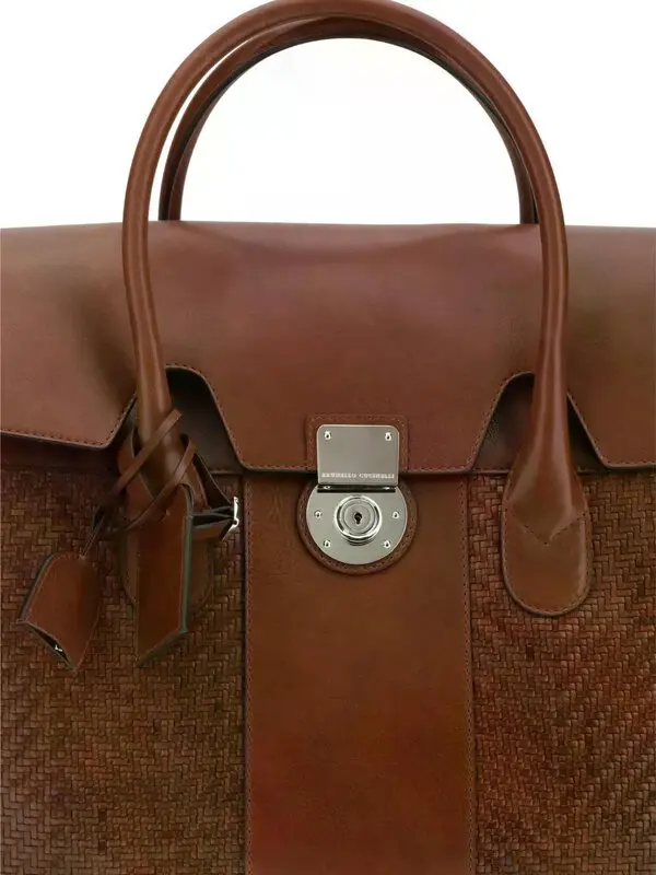 Brunello Cucinelli Braided Leather Boston Bag - Brown