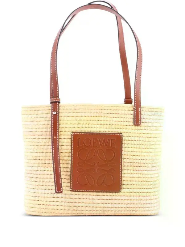 Loewe Square Basket Raffia Small Tote Bag - Brown