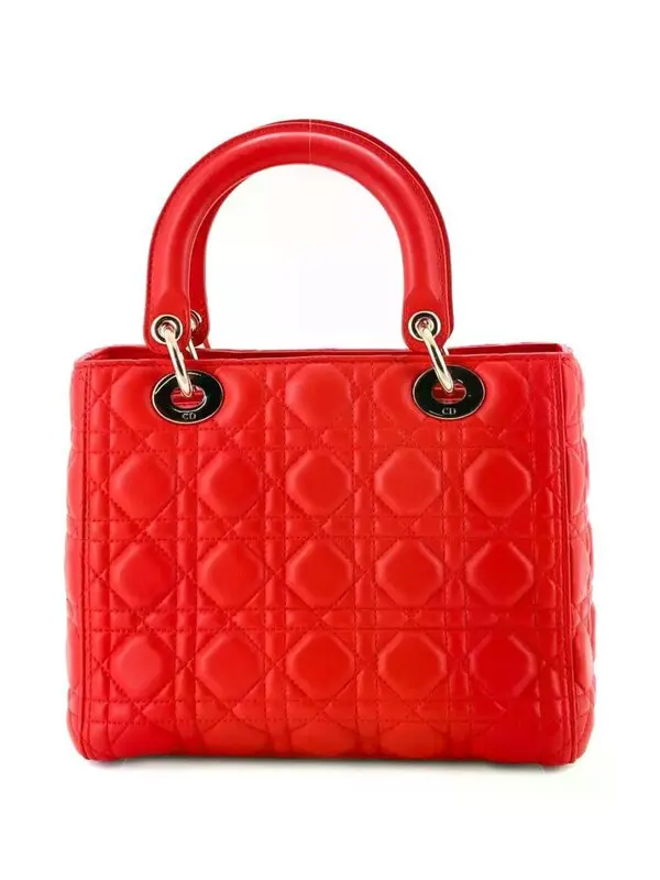 Dior Lady Cannage Quilt Lambskin Medium Satchel - Red