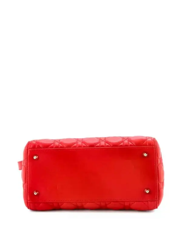 Dior Lady Cannage Quilt Lambskin Medium Satchel - Red
