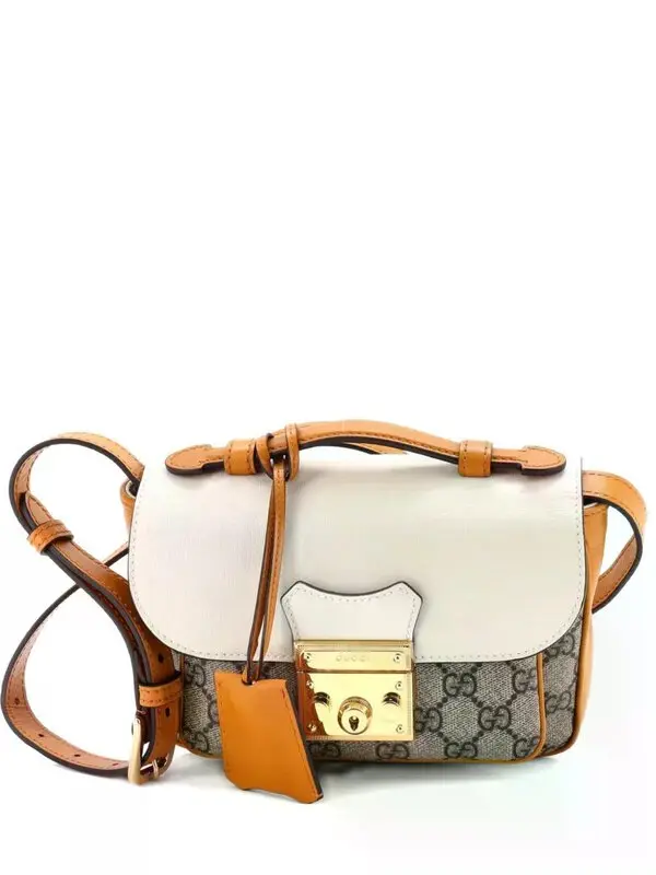Gucci Padlock Front Pocket Flap Gg Coated Canvas And Leather Mini Shoulder Bag - Neutrals