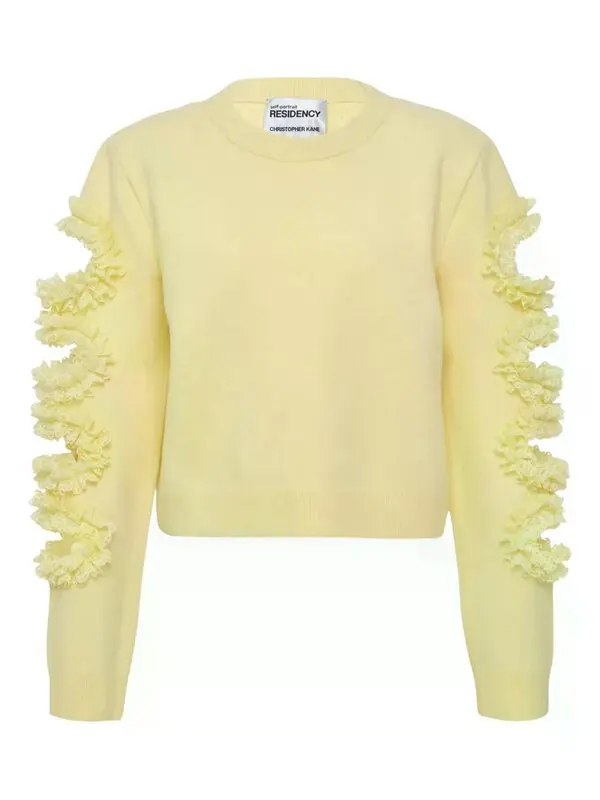 SELF-PORTRAIT Ruffled Long-sleeve Sweater - Yellow