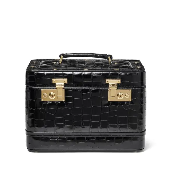 ASPINAL OF LONDON Vanity Case In Deep Shine Croc - Black