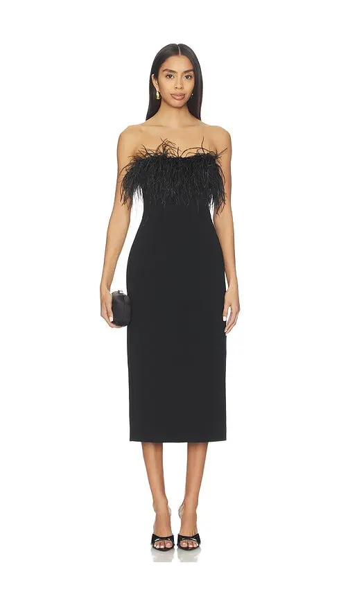 feather hem midi dress Hopelessly Devoted Feather Trim Midi Dress White