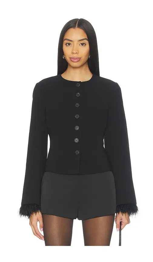 L'academie Eirah Cropped Jacket With Feather Trim