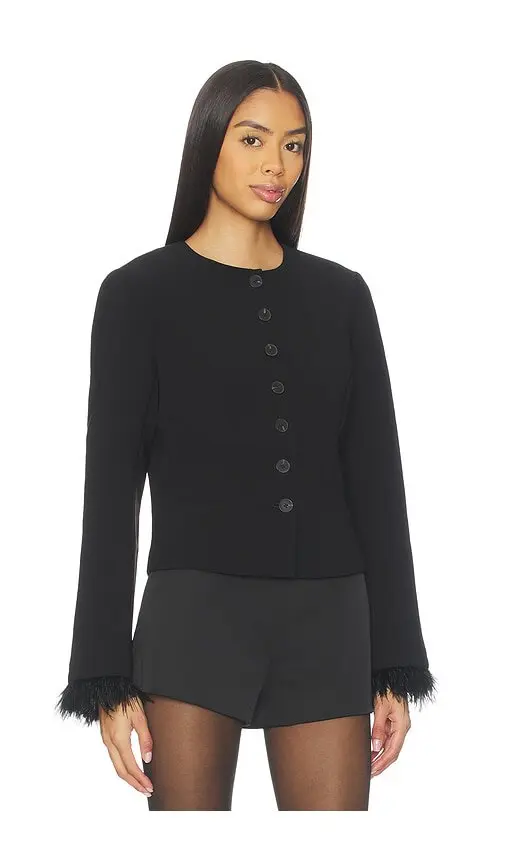 L'academie Eirah Cropped Jacket With Feather Trim