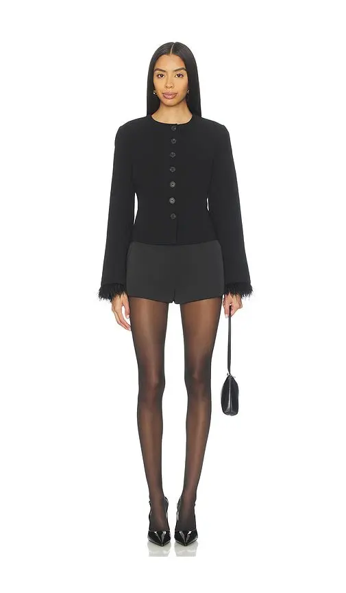 L'academie Eirah Cropped Jacket With Feather Trim
