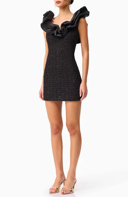 ELLIATT Paloma Satin Ruffle Floral Jacquard Mini Dress