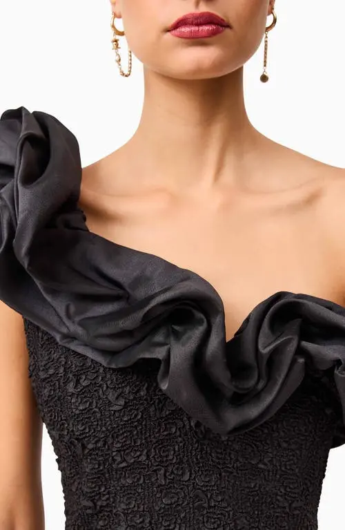 ELLIATT Paloma Satin Ruffle Floral Jacquard Mini Dress