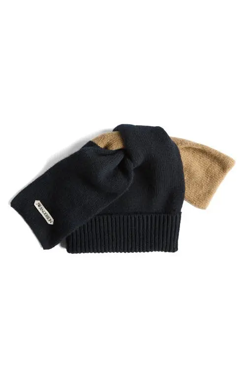JW Anderson Knotted Colorblock Wool Beanie - Navy