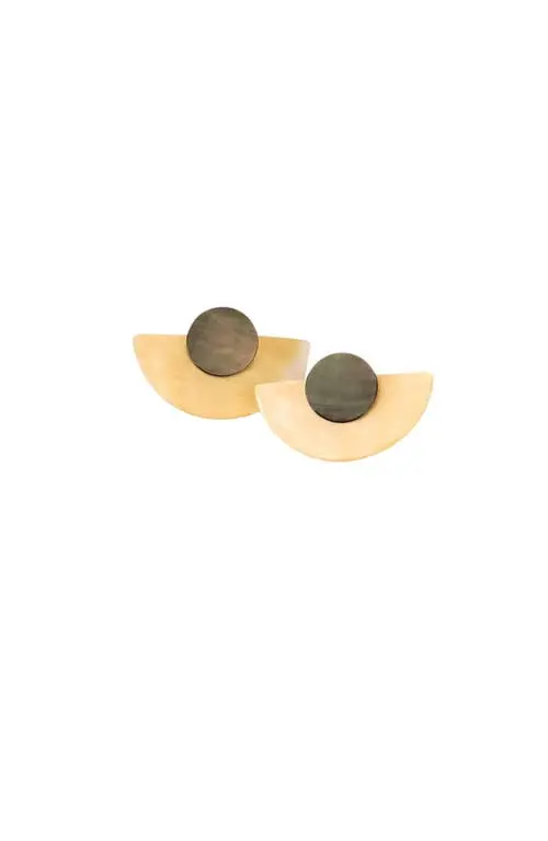 Likhâ Geometric Mother-of-pearl Stud Earrings Set - Dark Two-tone