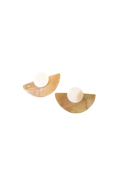 Likhâ Geometric Mother-of-pearl Stud Earrings Set - Light Two-tone