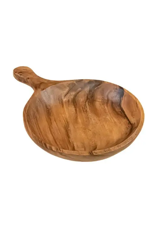 LIKHA Acacia Serving Tray With Handle - Natural Brown Round Tray