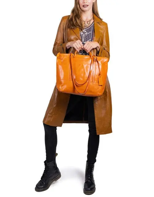 OLD TREND Crocus Genuine Leather Carryall Tote - Caramel