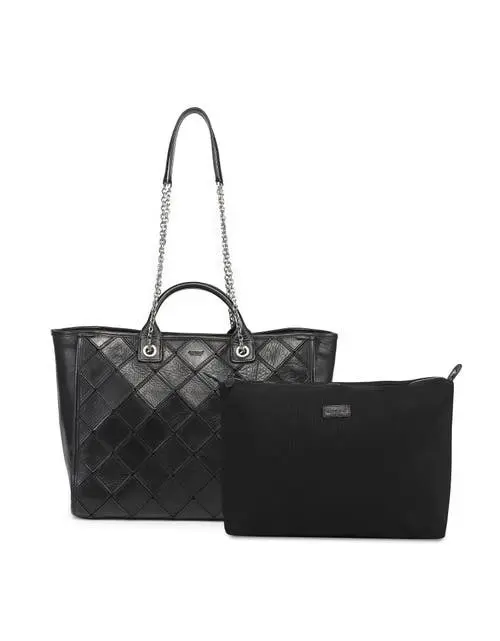 OLD TREND Mermaid Genuine Leather Oversized Tote - Black