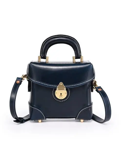 OLD TREND Azalea Genuine Leather Box Crossbody - Navy