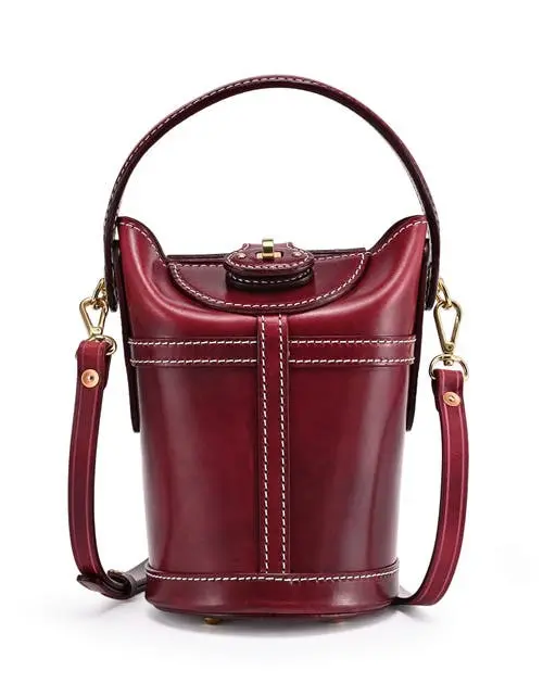 OLD TREND Begonia Genuine Leather Vintage Bucket Crossbody - Maroon