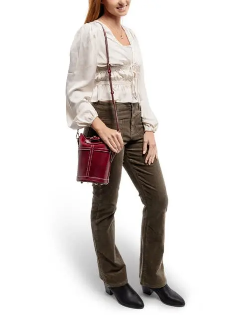 OLD TREND Begonia Genuine Leather Vintage Bucket Crossbody - Maroon