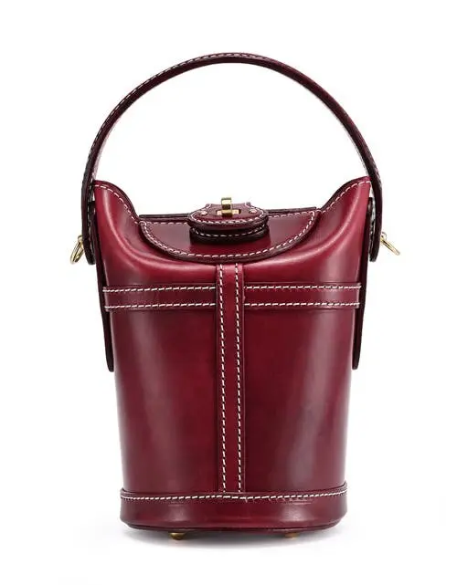 OLD TREND Begonia Genuine Leather Vintage Bucket Crossbody - Maroon