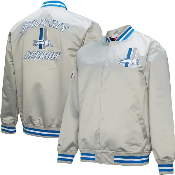 Mitchell & Ness Detroit Lions Double Down Satin Full-snap Jacket - Gray