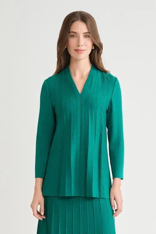 Ming Wang Tonal Multi Stitch Flared Soft Knit Tunic - Everest
