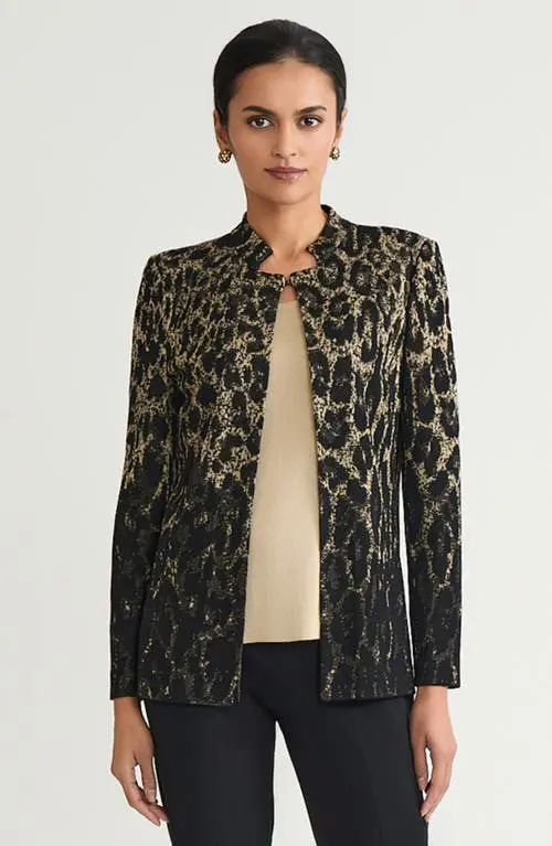 Ming Wang Lurex Leopard Print Jacquard Knit Jacket