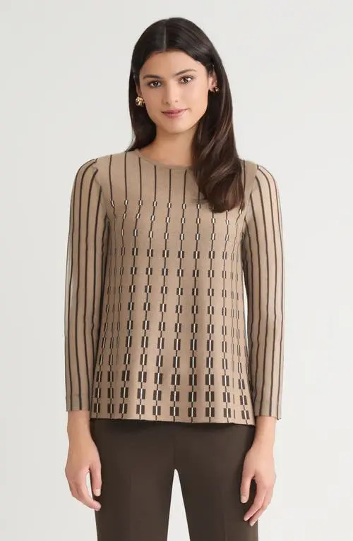 Ming Wang A-line Linear Patterned Soft Knit Top