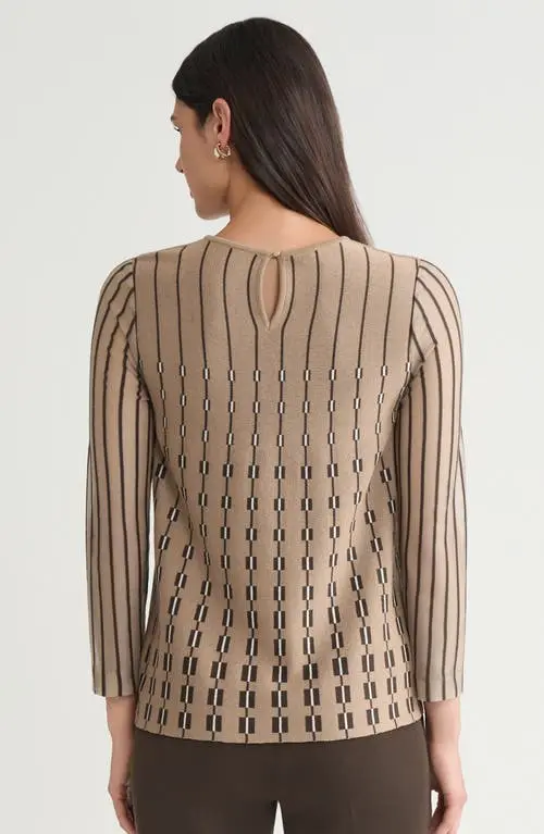 Ming Wang A-line Linear Patterned Soft Knit Top