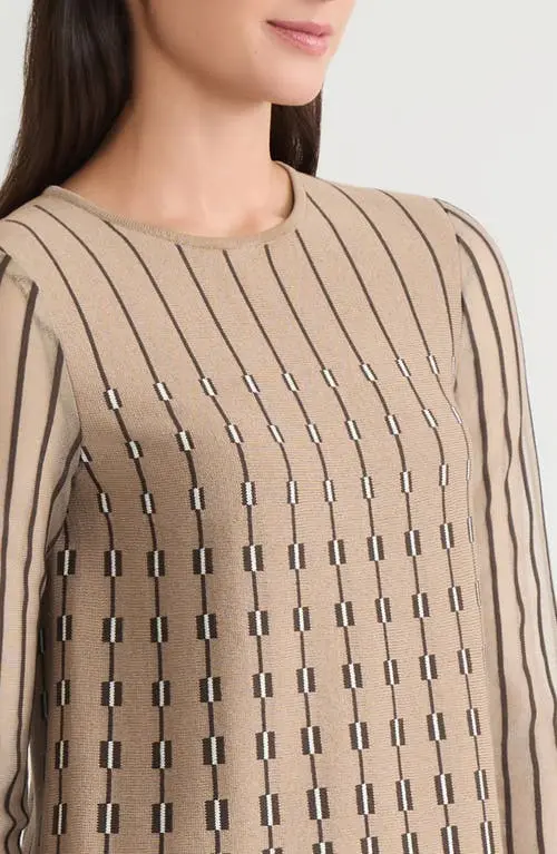 Ming Wang A-line Linear Patterned Soft Knit Top