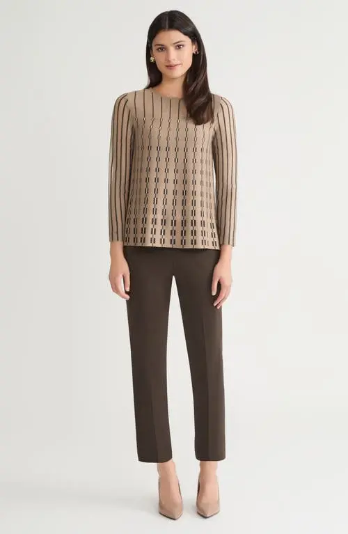 Ming Wang A-line Linear Patterned Soft Knit Top