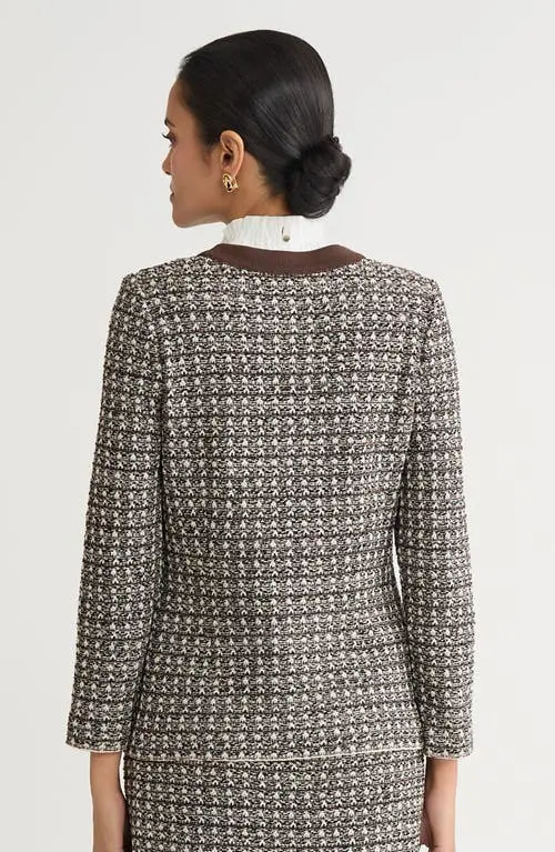 Ming Wang Tailored Tweed Knit Jacket With Trim