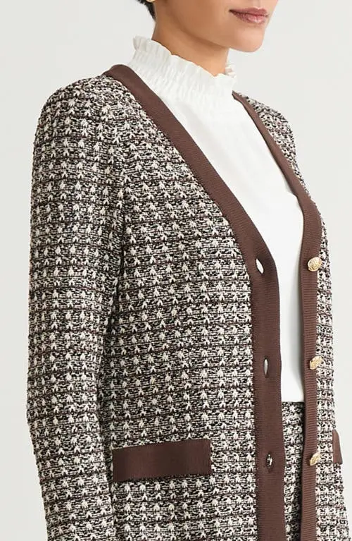 Ming Wang Tailored Tweed Knit Jacket With Trim