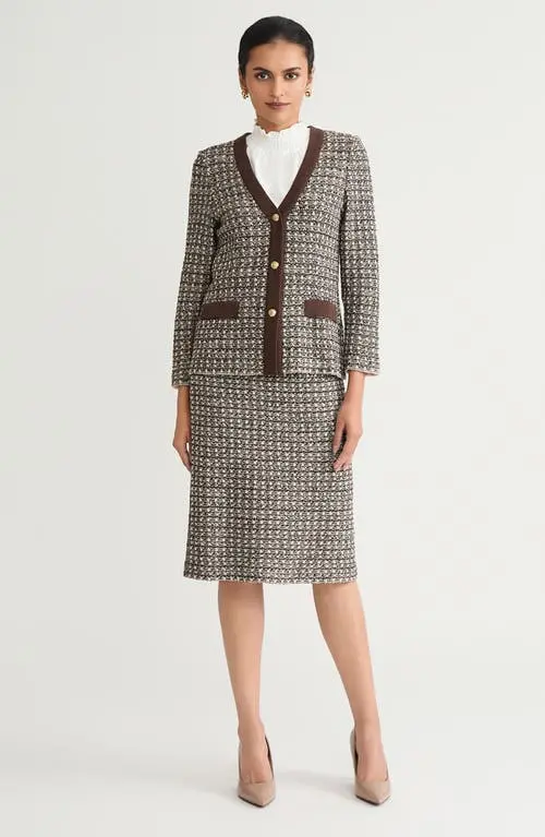 Ming Wang Tailored Tweed Knit Jacket With Trim