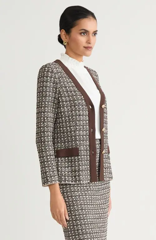 Ming Wang Tailored Tweed Knit Jacket With Trim