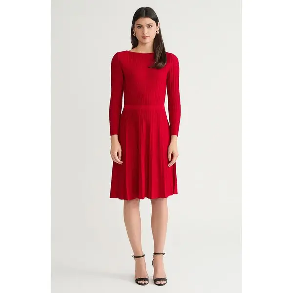 Ming Wang Fit-and-flare Ribbed Knit Dress - Holiday