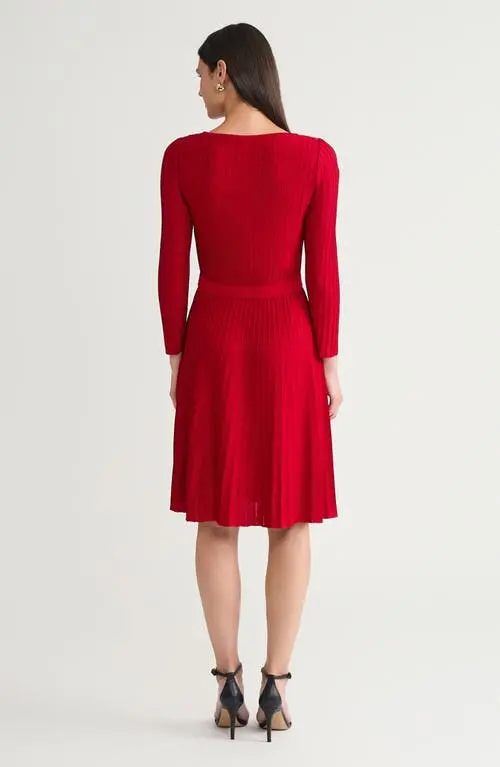 Ming Wang Fit-and-flare Ribbed Knit Dress - Holiday