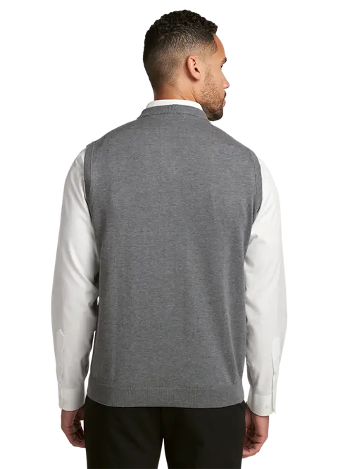 PAUL FREDRICK Supima Cotton V-neck Vest - Medium Grey
