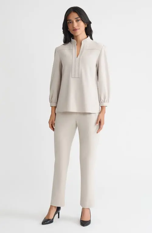 Ming Wang Stretch Deco Crepe Balloon Sleeve Blouse - Limestone/black