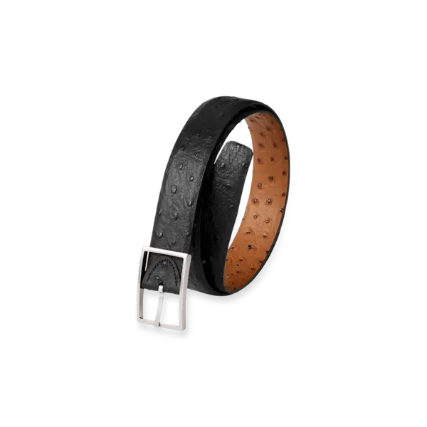 PAUL FREDRICK Ostrich Embossed Reversible Belt - Black/tan