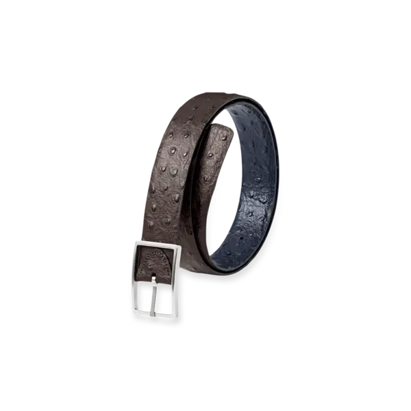 PAUL FREDRICK Ostrich Embossed Reversible Belt - Navy/brown