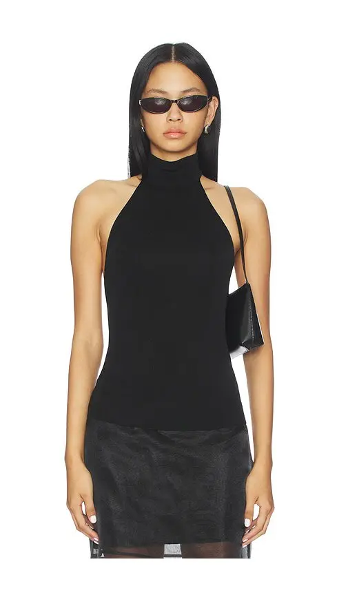 L'academie Claudette Halter Knit Top - Black