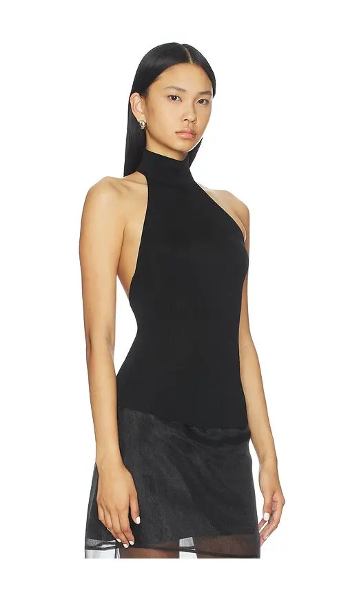 L'academie Claudette Halter Knit Top - Black