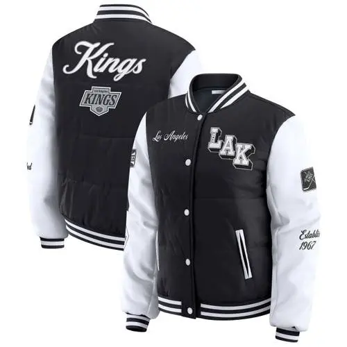 WEAR BY ERIN ANDREWS White Los Angeles Kings Varsity Full-snap Puffer Jacket - Black