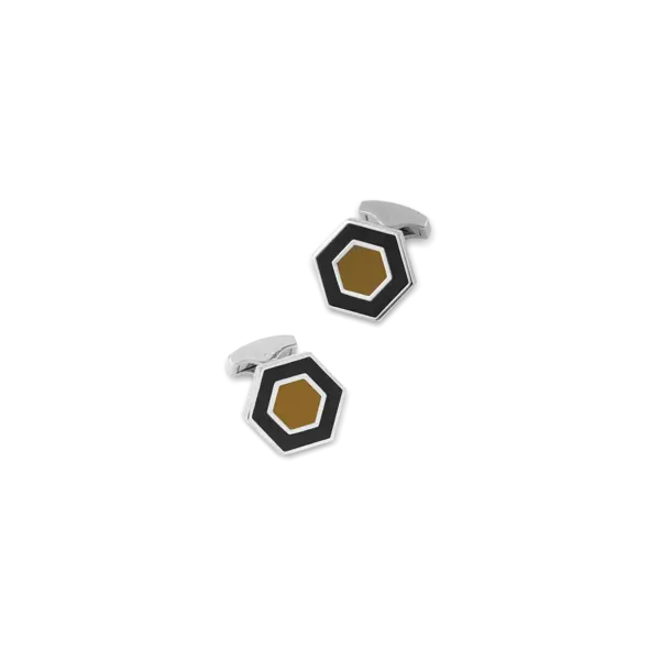 PAUL FREDRICK Enamel Hexagon Cufflinks - Black/tan