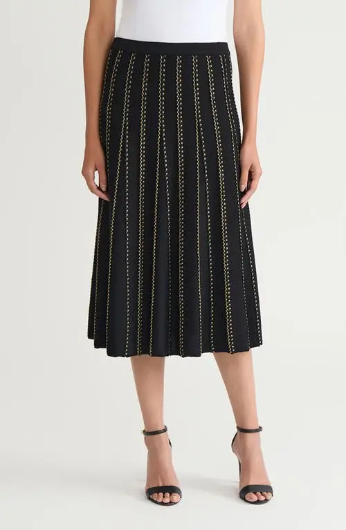 Ming Wang Linear Lurex Soft Knit Midi Skirt
