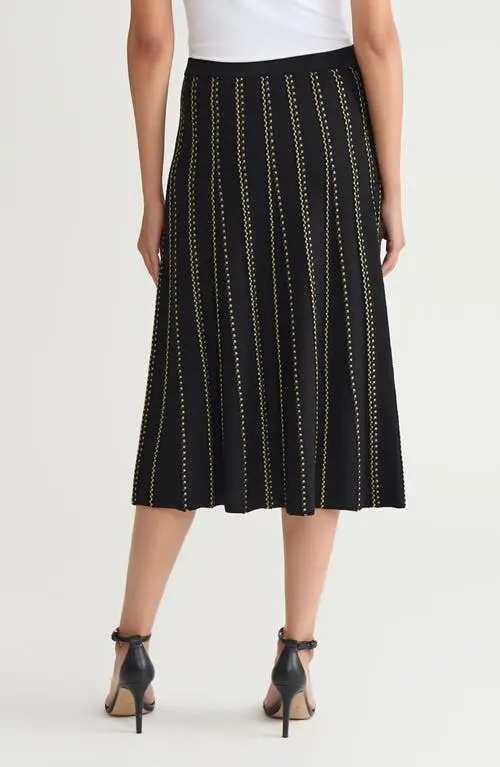 Ming Wang Linear Lurex Soft Knit Midi Skirt