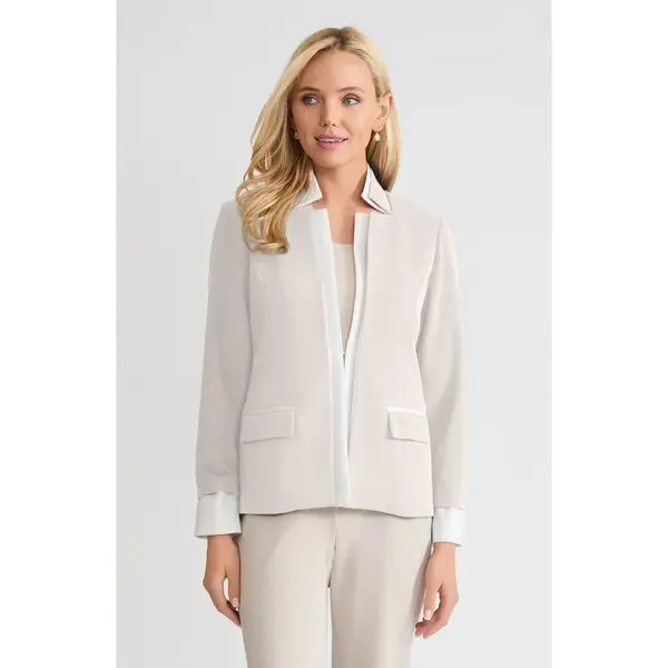 Ming Wang Tailored Stretch Deco Crepe Blazer - Limestone/white