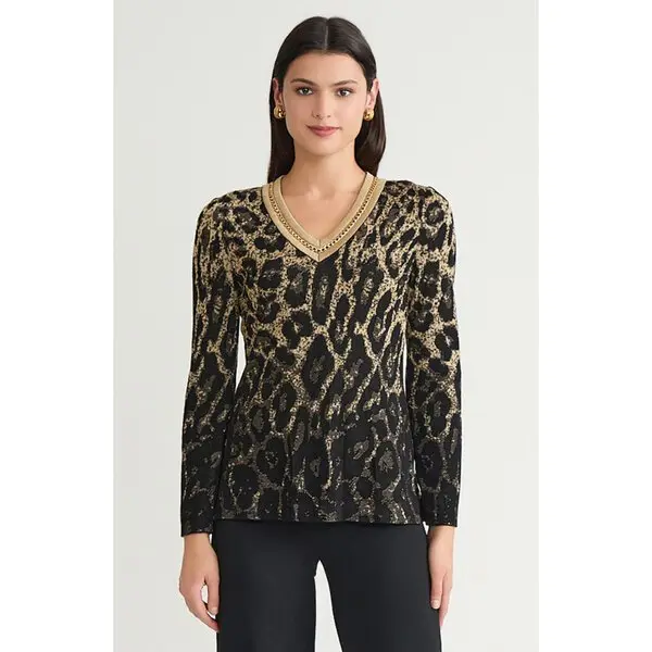 Ming Wang Lurex Leopard Print Jacquard Tunic