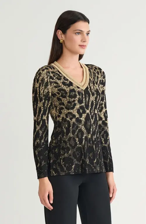 Ming Wang Lurex Leopard Print Jacquard Tunic