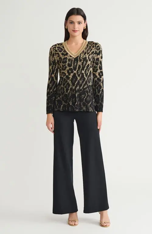 Ming Wang Lurex Leopard Print Jacquard Tunic